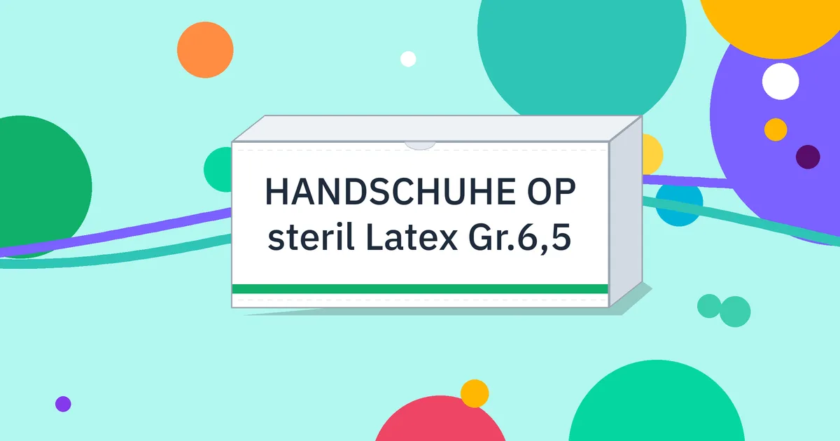 Symbolbild: Packung mit der Aufschrift HANDSCHUHE OP steril Latex Gr.6,5 (PZN 01963261) – Verfügbarkeit und Bezug in Apotheken in Frankfurt am Main