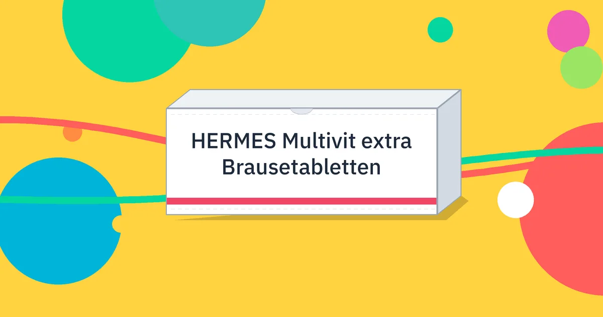 Symbolbild: Packung mit der Aufschrift HERMES Multivit extra Brausetabletten (PZN 07319880) – Verfügbarkeit und Bezug in Apotheken in Frankfurt am Main