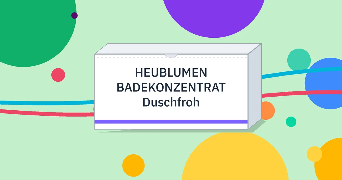 Symbolbild: Packung mit der Aufschrift HEUBLUMEN BADEKONZENTRAT Duschfroh (PZN 11847828) – Verfügbarkeit und Bezug in Apotheken in Frankfurt am Main