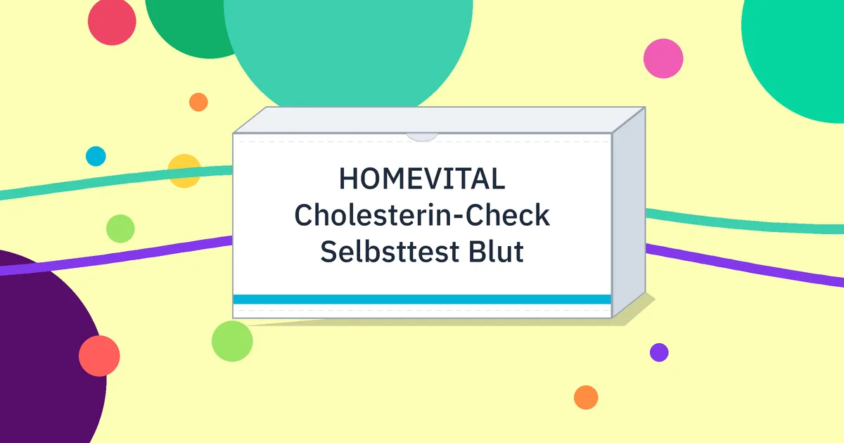 Symbolbild: Packung mit der Aufschrift HOMEVITAL Cholesterin-Check Selbsttest Blut (PZN 20650935) – Verfügbarkeit und Bezug in Apotheken in Frankfurt am Main