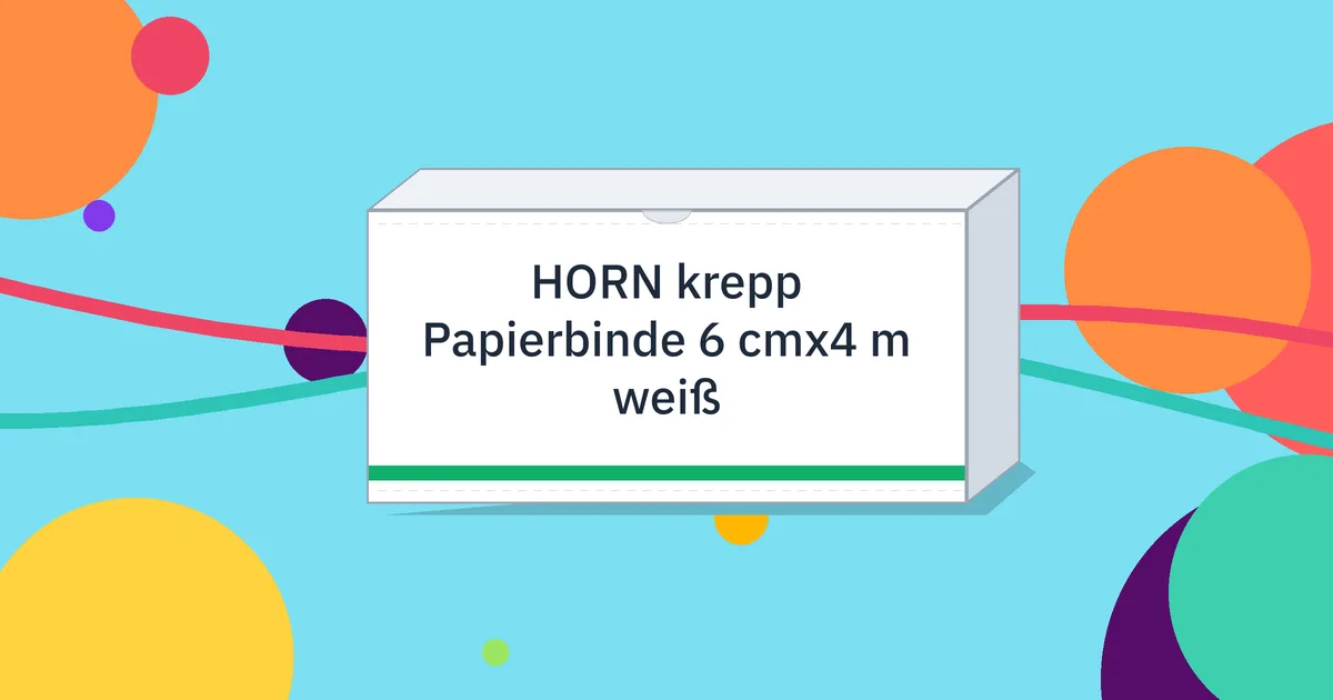 Symbolbild: Packung mit der Aufschrift HORN krepp Papierbinde 6 cmx4 m weiß (PZN 04635758) – Verfügbarkeit und Bezug in Apotheken in Frankfurt am Main
