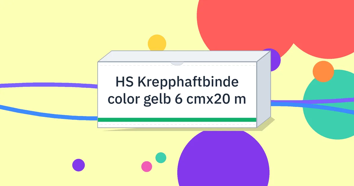 Symbolbild: Packung mit der Aufschrift HS Krepphaftbinde color gelb 6 cmx20 m (PZN 03693392) – Verfügbarkeit und Bezug in Apotheken in Frankfurt am Main
