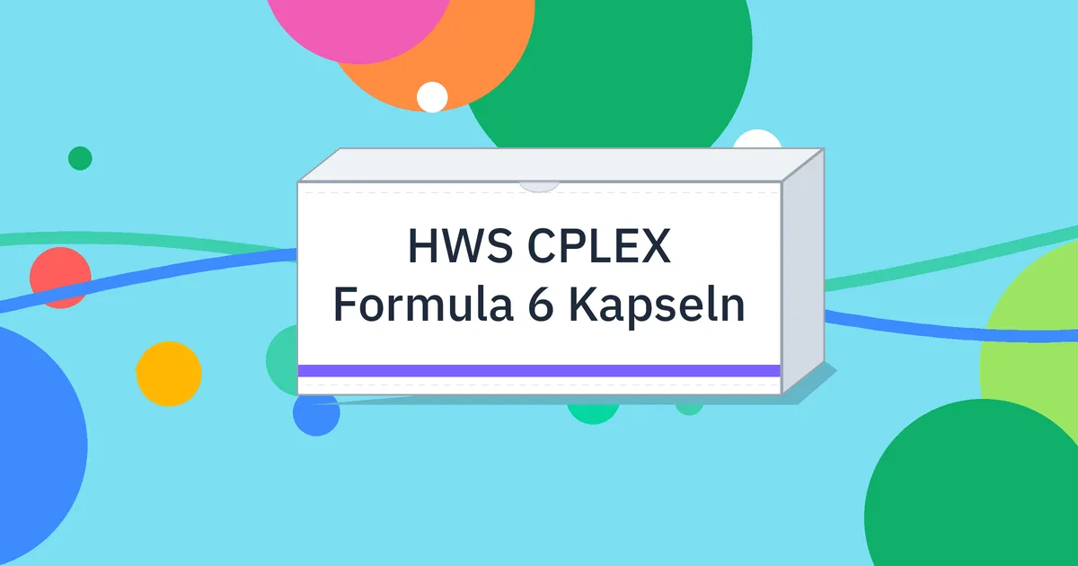 Symbolbild: Packung mit der Aufschrift HWS CPLEX Formula 6 Kapseln (PZN 07427687) – Verfügbarkeit und Bezug in Apotheken in Frankfurt am Main