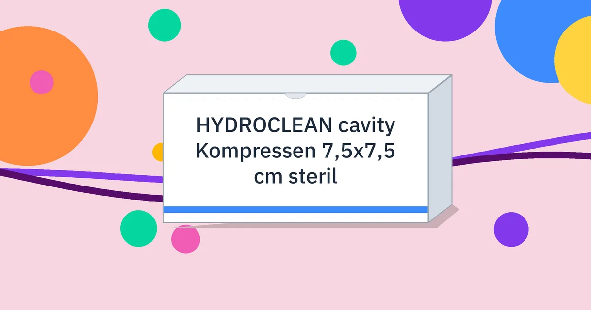 Symbolbild: Packung mit der Aufschrift HYDROCLEAN cavity Kompressen 7,5x7,5 cm steril (PZN 16348892) – Verfügbarkeit und Bezug in Apotheken in Frankfurt am Main