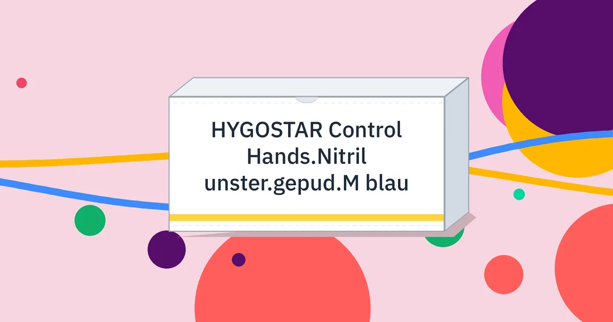 Symbolbild: Packung mit der Aufschrift HYGOSTAR Control Hands.Nitril unster.gepud.M blau (PZN 20775128) – Verfügbarkeit und Bezug in Apotheken in Frankfurt am Main