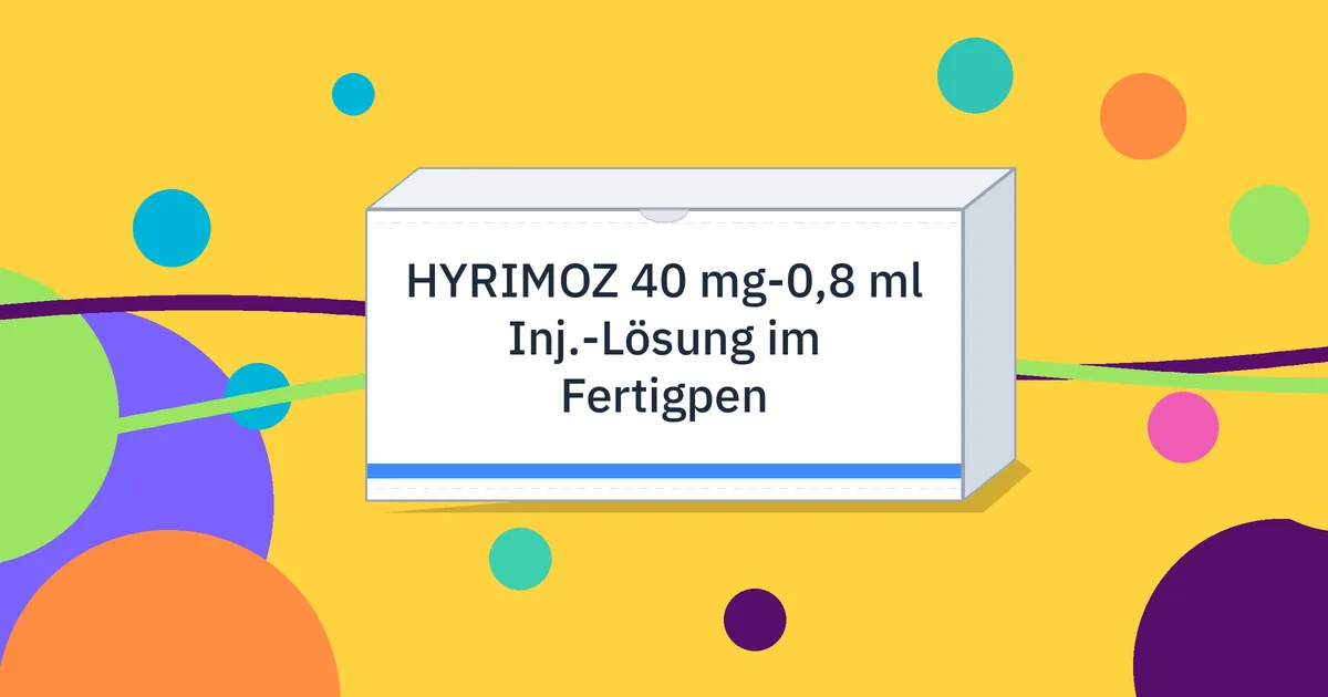 Symbolbild: Packung mit der Aufschrift HYRIMOZ 40 mg-0,8 ml Inj.-Lösung im Fertigpen (PZN 15863066) – Verfügbarkeit und Bezug in Apotheken in Frankfurt am Main
