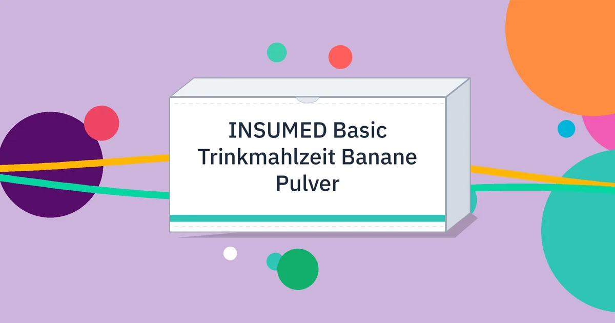 Symbolbild: Packung mit der Aufschrift INSUMED Basic Trinkmahlzeit Banane Pulver (PZN 18018791) – Verfügbarkeit und Bezug in Apotheken in Frankfurt am Main