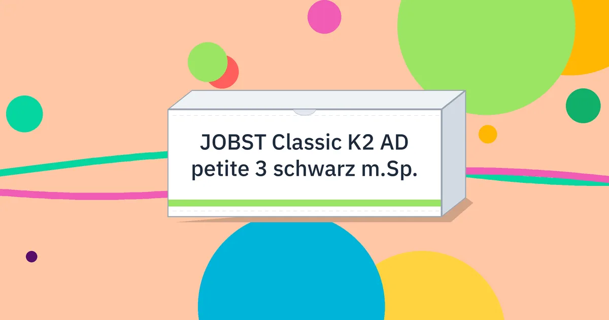 Symbolbild: Packung mit der Aufschrift JOBST Classic K2 AD petite 3 schwarz m.Sp. (PZN 10726318) – Verfügbarkeit und Bezug in Apotheken in Frankfurt am Main