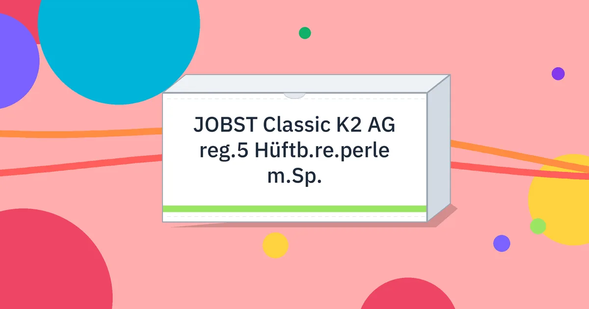 Symbolbild: Packung mit der Aufschrift JOBST Classic K2 AG reg.5 Hüftb.re.perle m.Sp. (PZN 13067017) – Verfügbarkeit und Bezug in Apotheken in Frankfurt am Main