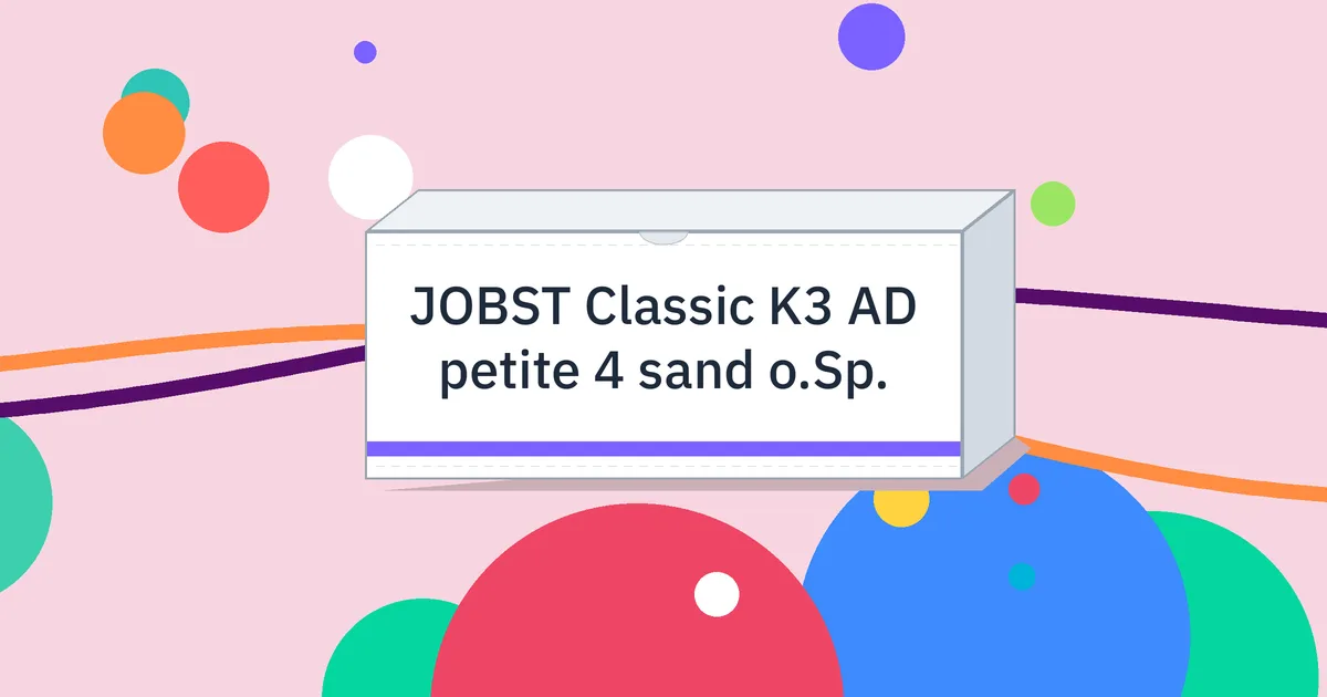 Symbolbild: Packung mit der Aufschrift JOBST Classic K3 AD petite 4 sand o.Sp. (PZN 13070568) – Verfügbarkeit und Bezug in Apotheken in Frankfurt am Main