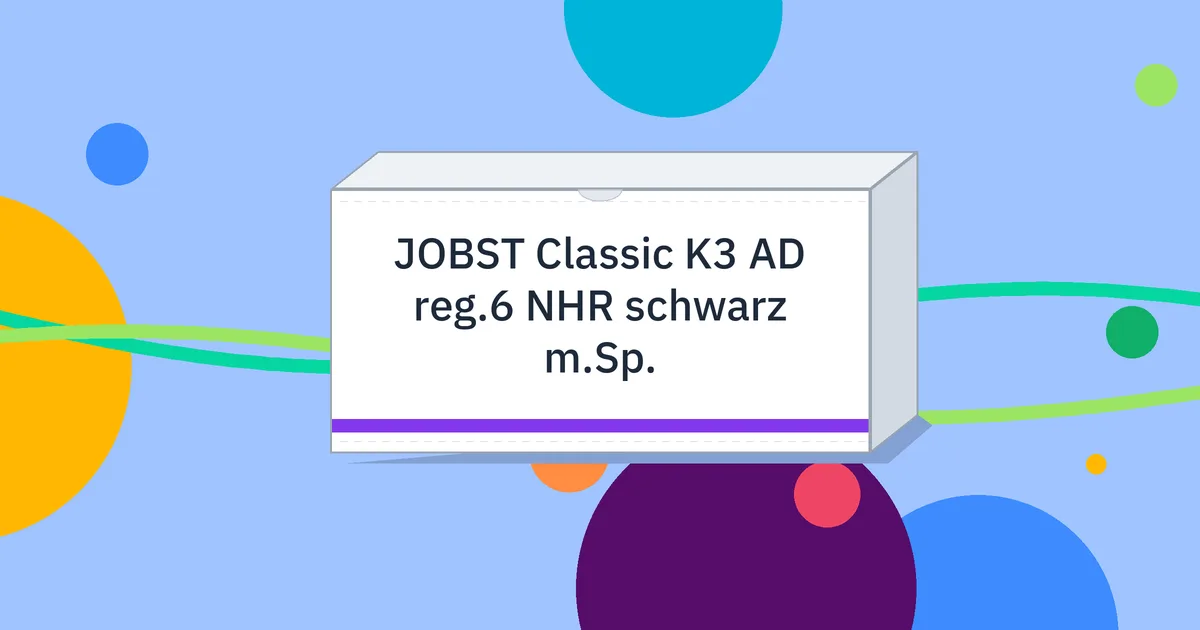 Symbolbild: Packung mit der Aufschrift JOBST Classic K3 AD reg.6 NHR schwarz m.Sp. (PZN 13070870) – Verfügbarkeit und Bezug in Apotheken in Frankfurt am Main