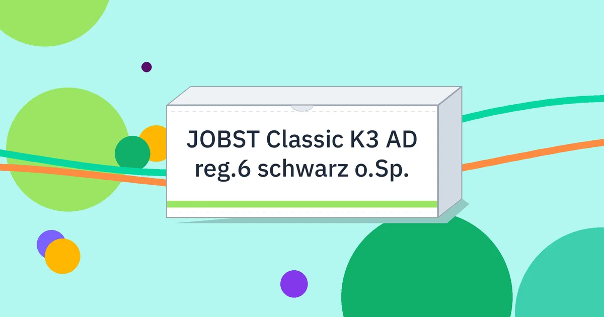 Symbolbild: Packung mit der Aufschrift JOBST Classic K3 AD reg.6 schwarz o.Sp. (PZN 13071533) – Verfügbarkeit und Bezug in Apotheken in Frankfurt am Main