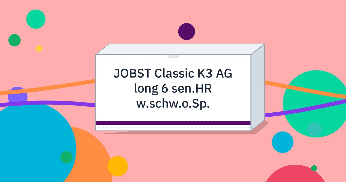 Symbolbild: Packung mit der Aufschrift JOBST Classic K3 AG long 6 sen.HR w.schw.o.Sp. (PZN 17958428) – Verfügbarkeit und Bezug in Apotheken in Frankfurt am Main