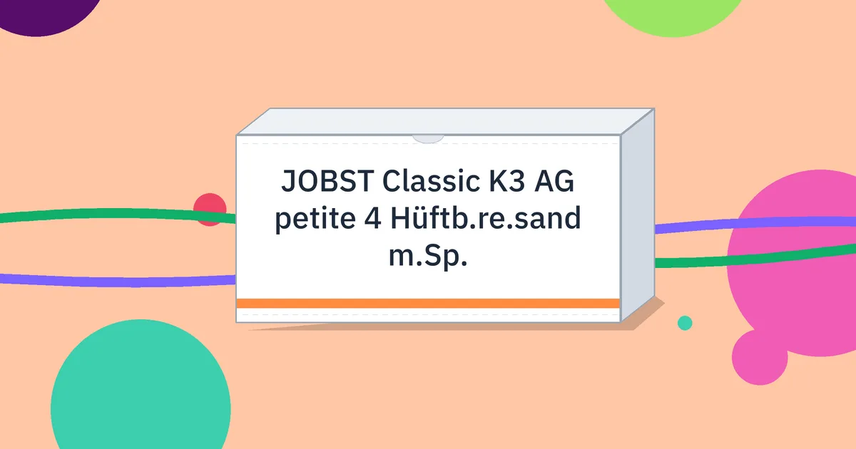 Symbolbild: Packung mit der Aufschrift JOBST Classic K3 AG petite 4 Hüftb.re.sand m.Sp. (PZN 13074974) – Verfügbarkeit und Bezug in Apotheken in Frankfurt am Main