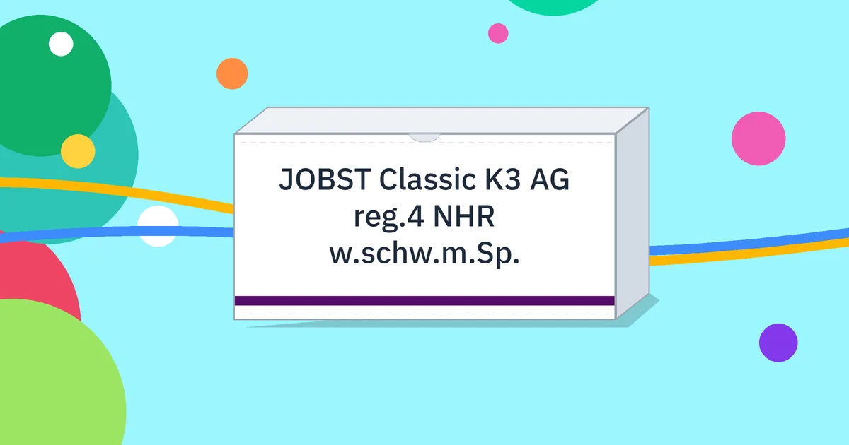 Symbolbild: Packung mit der Aufschrift JOBST Classic K3 AG reg.4 NHR w.schw.m.Sp. (PZN 13073638) – Verfügbarkeit und Bezug in Apotheken in Frankfurt am Main