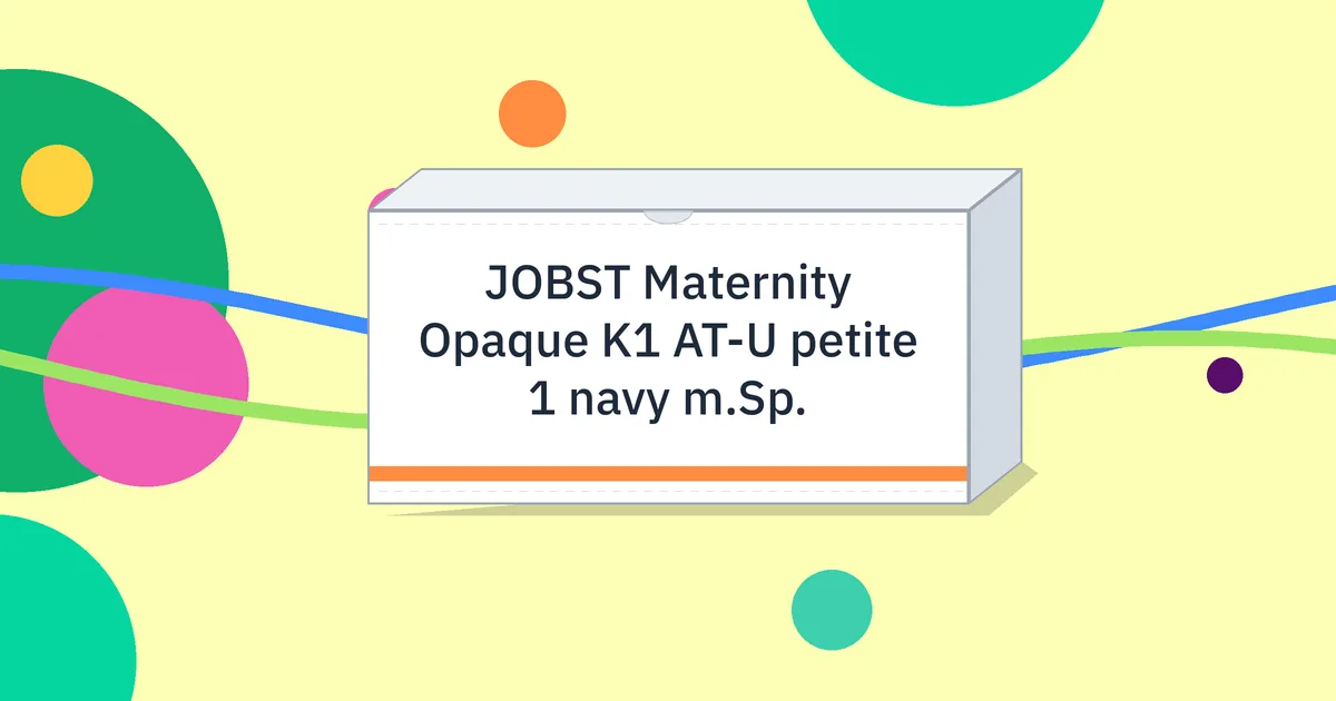 Symbolbild: Packung mit der Aufschrift JOBST Maternity Opaque K1 AT-U petite 1 navy m.Sp. (PZN 15860091) – Verfügbarkeit und Bezug in Apotheken in Frankfurt am Main