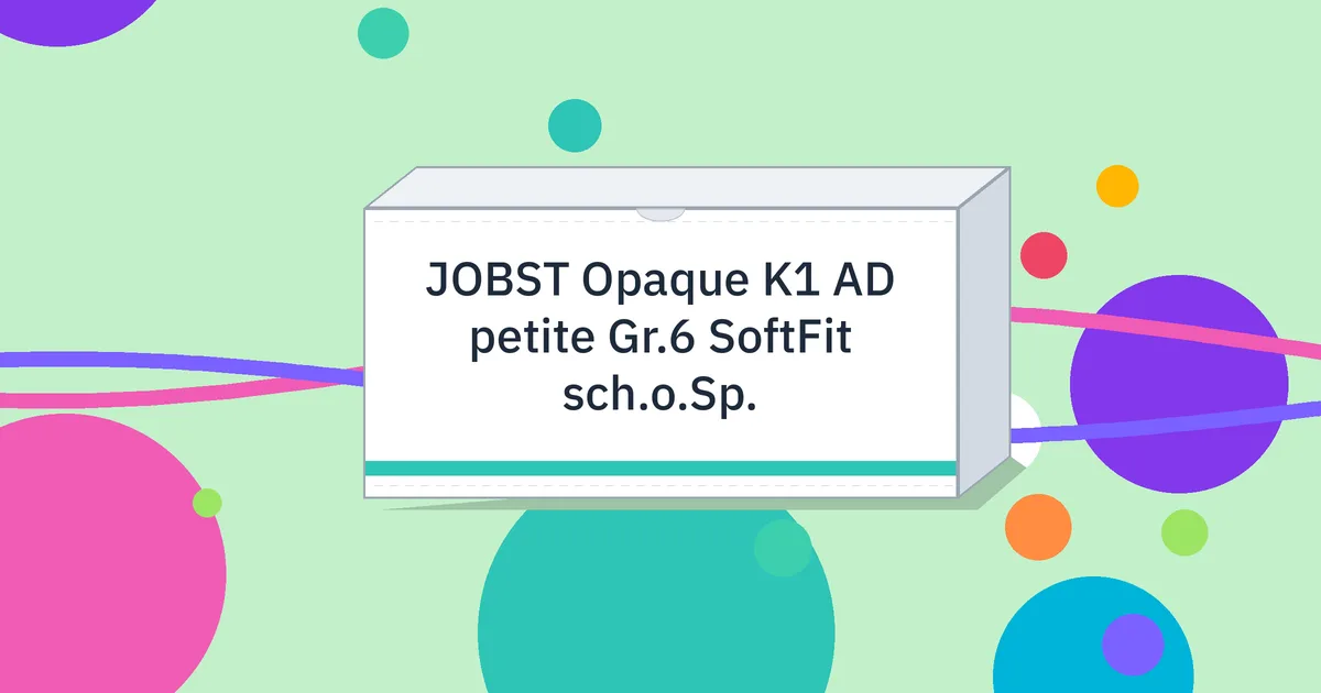 Symbolbild: Packung mit der Aufschrift JOBST Opaque K1 AD petite Gr.6 SoftFit sch.o.Sp. (PZN 13080704) – Verfügbarkeit und Bezug in Apotheken in Frankfurt am Main