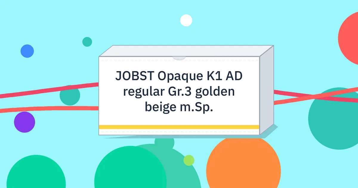 Symbolbild: Packung mit der Aufschrift JOBST Opaque K1 AD regular Gr.3 golden beige m.Sp. (PZN 16262618) – Verfügbarkeit und Bezug in Apotheken in Frankfurt am Main