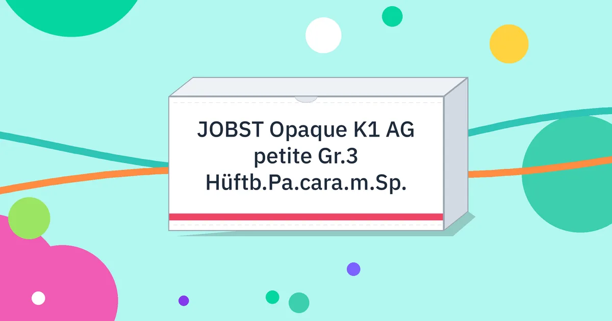 Symbolbild: Packung mit der Aufschrift JOBST Opaque K1 AG petite Gr.3 Hüftb.Pa.cara.m.Sp. (PZN 13098265) – Verfügbarkeit und Bezug in Apotheken in Frankfurt am Main