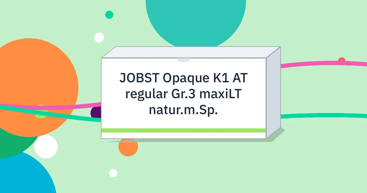 Symbolbild: Packung mit der Aufschrift JOBST Opaque K1 AT regular Gr.3 maxiLT natur.m.Sp. (PZN 13106160) – Verfügbarkeit und Bezug in Apotheken in Frankfurt am Main