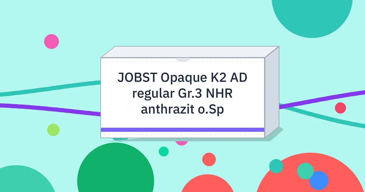 Symbolbild: Packung mit der Aufschrift JOBST Opaque K2 AD regular Gr.3 NHR anthrazit o.Sp (PZN 16278358) – Verfügbarkeit und Bezug in Apotheken in Frankfurt am Main