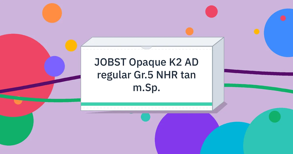Symbolbild: Packung mit der Aufschrift JOBST Opaque K2 AD regular Gr.5 NHR tan m.Sp. (PZN 16277896) – Verfügbarkeit und Bezug in Apotheken in Frankfurt am Main