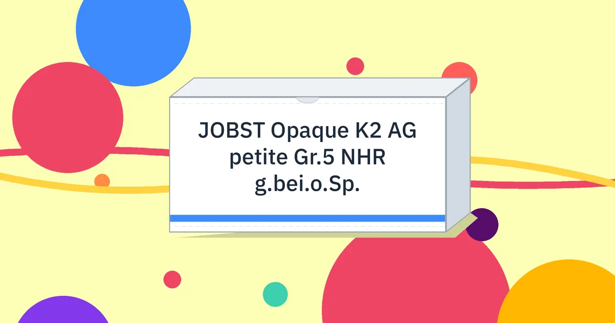 Symbolbild: Packung mit der Aufschrift JOBST Opaque K2 AG petite Gr.5 NHR g.bei.o.Sp. (PZN 16283684) – Verfügbarkeit und Bezug in Apotheken in Frankfurt am Main