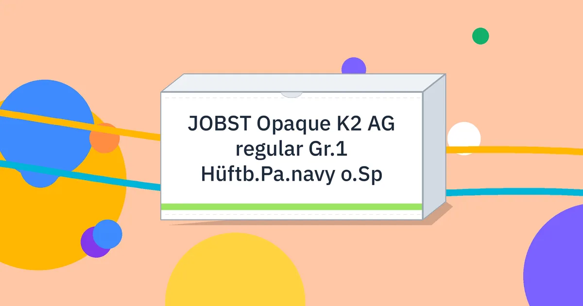 Symbolbild: Packung mit der Aufschrift JOBST Opaque K2 AG regular Gr.1 Hüftb.Pa.navy o.Sp (PZN 13116879) – Verfügbarkeit und Bezug in Apotheken in Frankfurt am Main