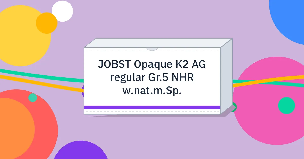 Symbolbild: Packung mit der Aufschrift JOBST Opaque K2 AG regular Gr.5 NHR w.nat.m.Sp. (PZN 11253804) – Verfügbarkeit und Bezug in Apotheken in Frankfurt am Main