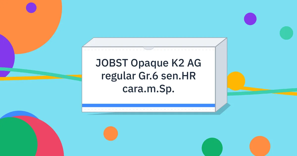 Symbolbild: Packung mit der Aufschrift JOBST Opaque K2 AG regular Gr.6 sen.HR cara.m.Sp. (PZN 12142260) – Verfügbarkeit und Bezug in Apotheken in Frankfurt am Main