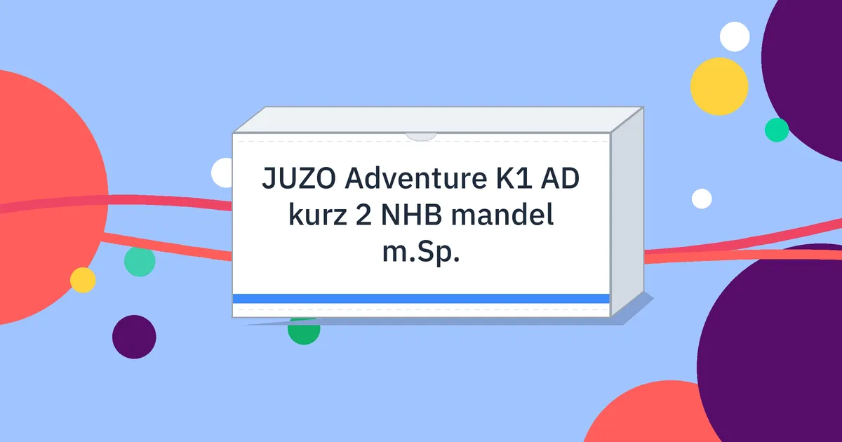 Symbolbild: Packung mit der Aufschrift JUZO Adventure K1 AD kurz 2 NHB mandel m.Sp. (PZN 14975030) – Verfügbarkeit und Bezug in Apotheken in Frankfurt am Main