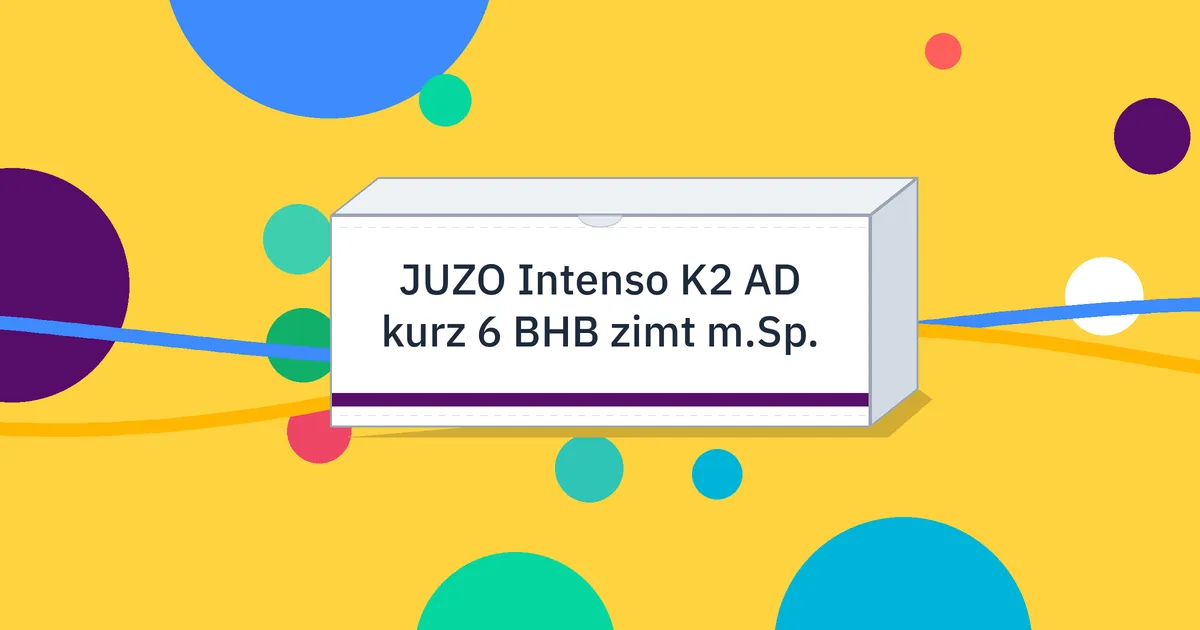 Symbolbild: Packung mit der Aufschrift JUZO Intenso K2 AD kurz 6 BHB zimt m.Sp. (PZN 18614458) – Verfügbarkeit und Bezug in Apotheken in Frankfurt am Main