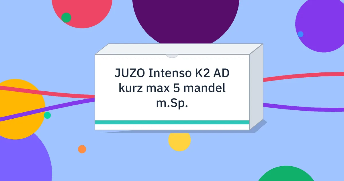 Symbolbild: Packung mit der Aufschrift JUZO Intenso K2 AD kurz max 5 mandel m.Sp. (PZN 18608794) – Verfügbarkeit und Bezug in Apotheken in Frankfurt am Main