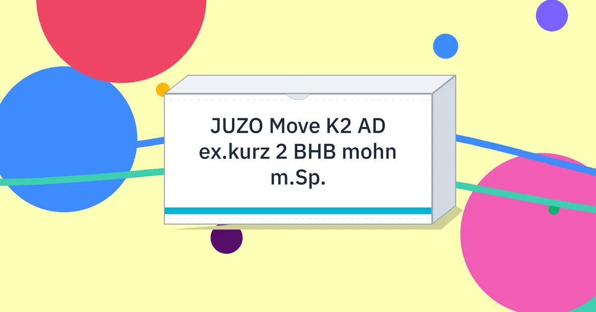 Symbolbild: Packung mit der Aufschrift JUZO Move K2 AD ex.kurz 2 BHB mohn m.Sp. (PZN 18542003) – Verfügbarkeit und Bezug in Apotheken in Frankfurt am Main