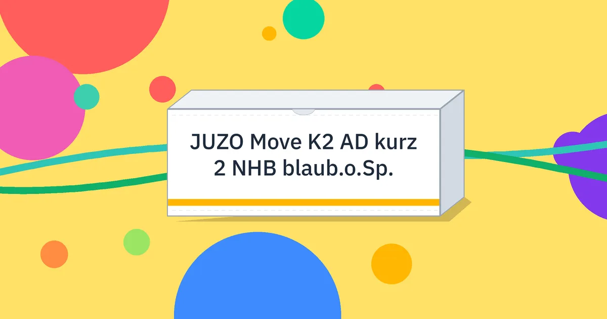 Symbolbild: Packung mit der Aufschrift JUZO Move K2 AD kurz 2 NHB blaub.o.Sp. (PZN 18541050) – Verfügbarkeit und Bezug in Apotheken in Frankfurt am Main