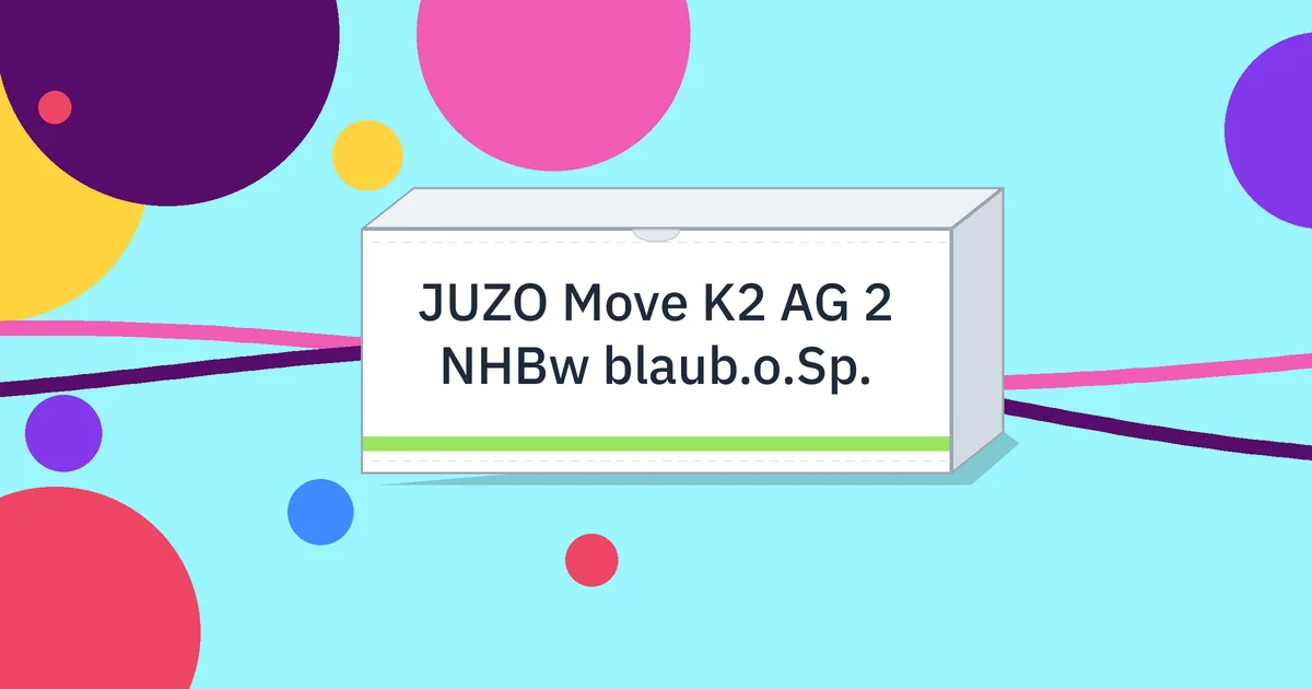 Symbolbild: Packung mit der Aufschrift JUZO Move K2 AG 2 NHBw blaub.o.Sp. (PZN 18556620) – Verfügbarkeit und Bezug in Apotheken in Frankfurt am Main