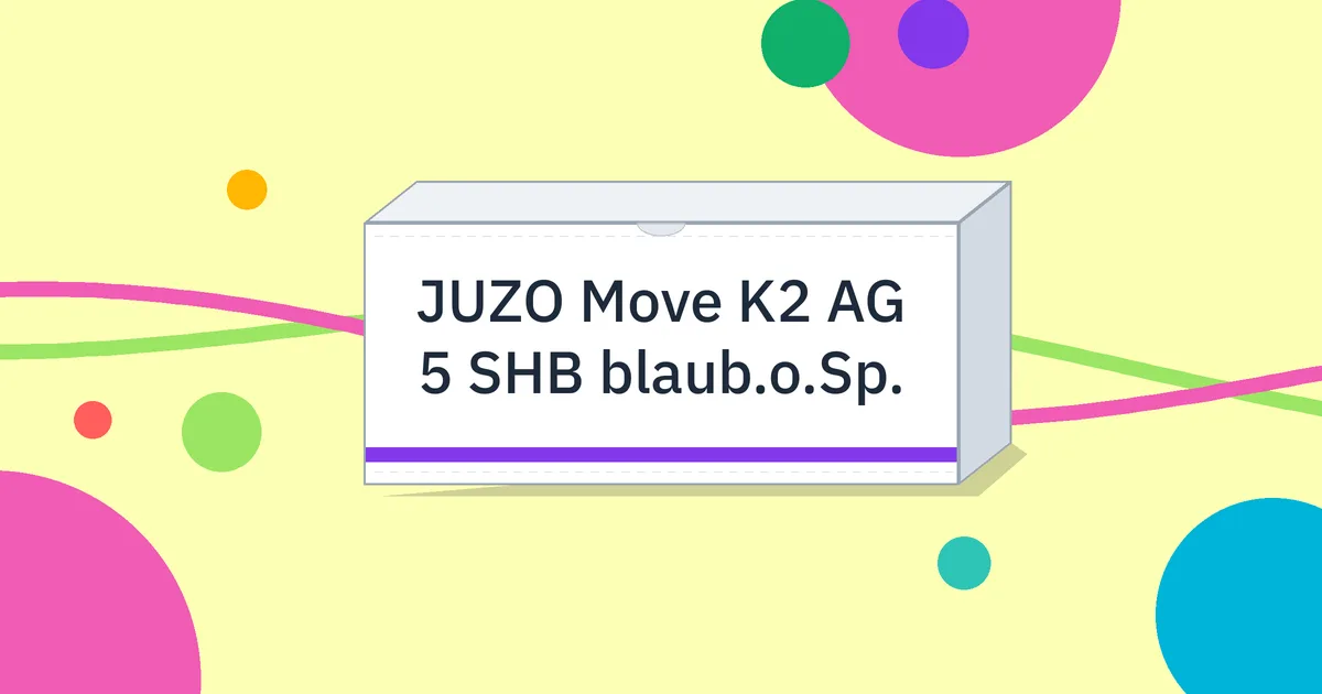 Symbolbild: Packung mit der Aufschrift JUZO Move K2 AG 5 SHB blaub.o.Sp. (PZN 18557542) – Verfügbarkeit und Bezug in Apotheken in Frankfurt am Main
