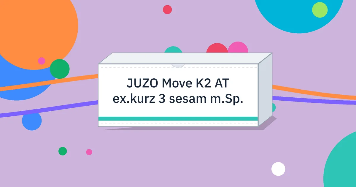 Symbolbild: Packung mit der Aufschrift JUZO Move K2 AT ex.kurz 3 sesam m.Sp. (PZN 20670754) – Verfügbarkeit und Bezug in Apotheken in Frankfurt am Main