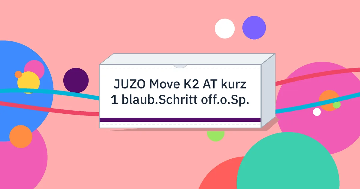 Symbolbild: Packung mit der Aufschrift JUZO Move K2 AT kurz 1 blaub.Schritt off.o.Sp. (PZN 20675964) – Verfügbarkeit und Bezug in Apotheken in Frankfurt am Main