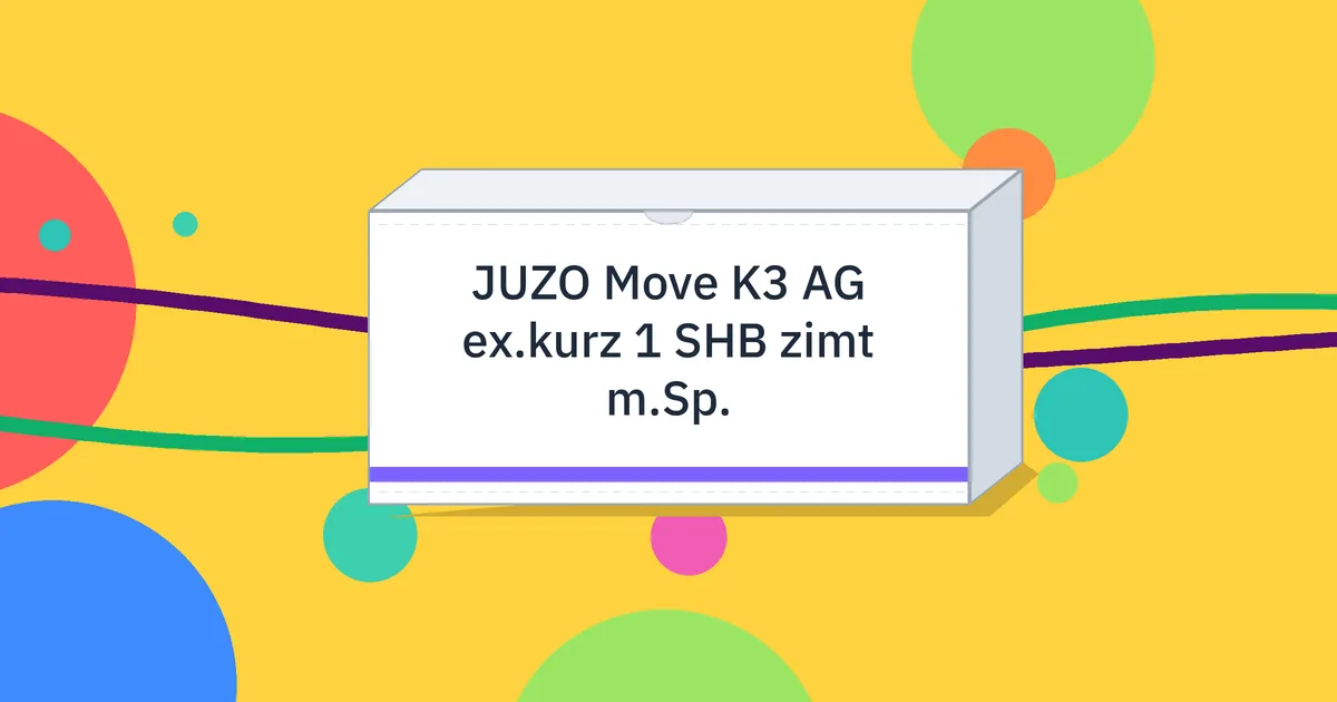 Symbolbild: Packung mit der Aufschrift JUZO Move K3 AG ex.kurz 1 SHB zimt m.Sp. (PZN 18583284) – Verfügbarkeit und Bezug in Apotheken in Frankfurt am Main