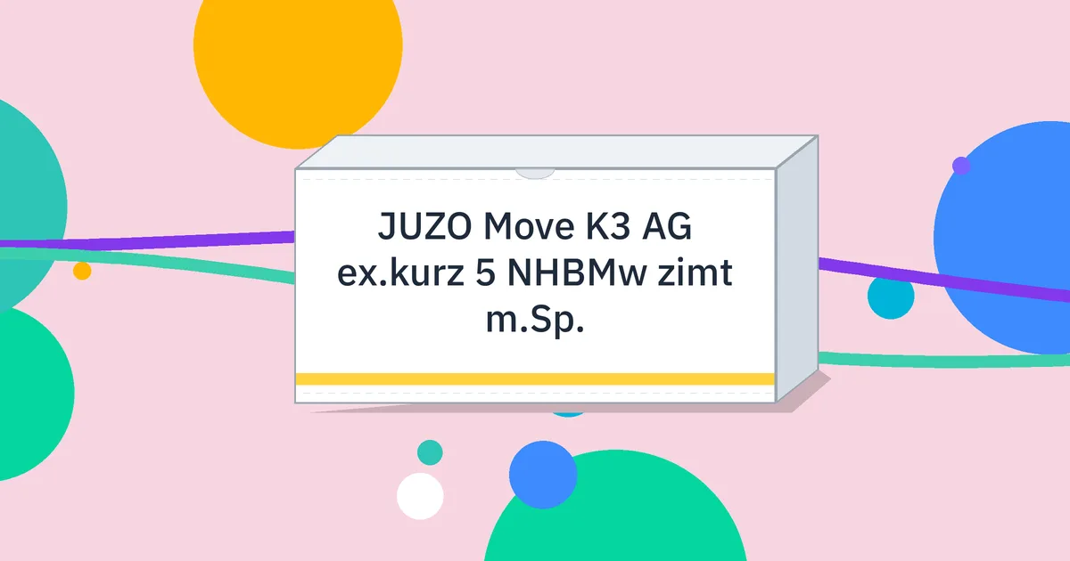 Symbolbild: Packung mit der Aufschrift JUZO Move K3 AG ex.kurz 5 NHBMw zimt m.Sp. (PZN 18582882) – Verfügbarkeit und Bezug in Apotheken in Frankfurt am Main