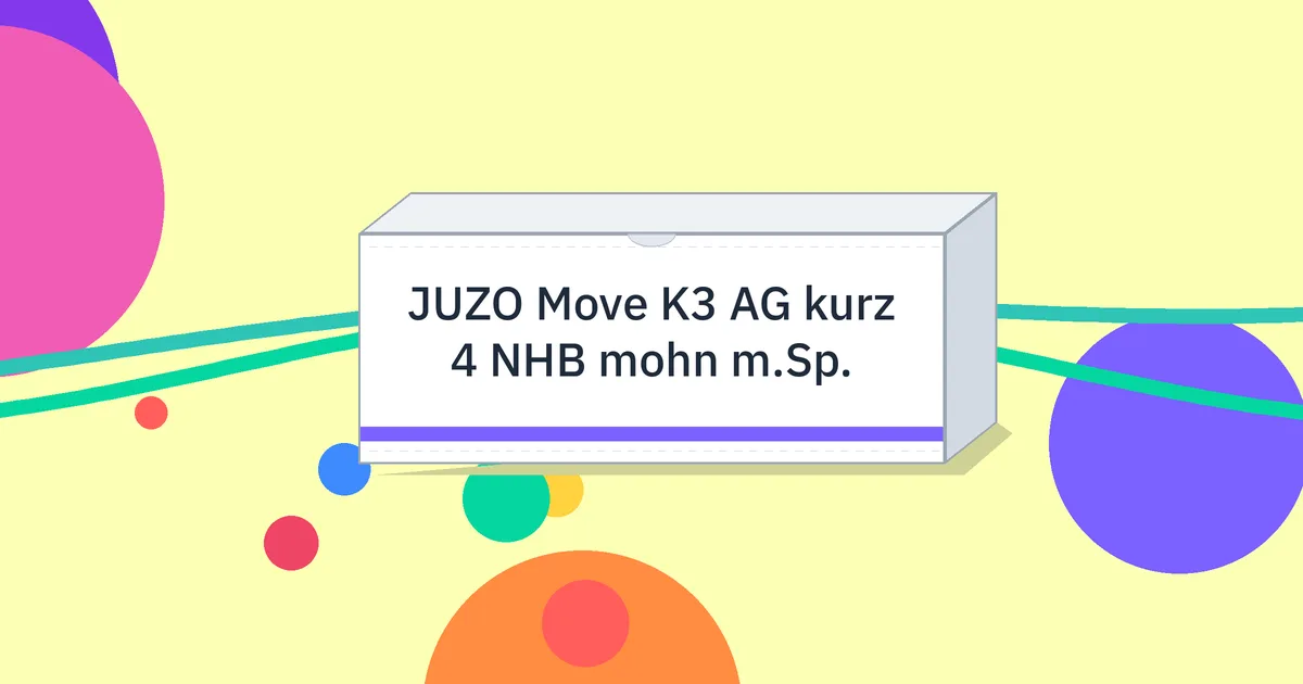 Symbolbild: Packung mit der Aufschrift JUZO Move K3 AG kurz 4 NHB mohn m.Sp. (PZN 18591036) – Verfügbarkeit und Bezug in Apotheken in Frankfurt am Main