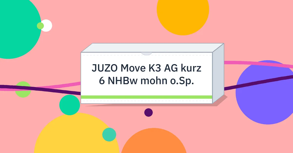 Symbolbild: Packung mit der Aufschrift JUZO Move K3 AG kurz 6 NHBw mohn o.Sp. (PZN 18592426) – Verfügbarkeit und Bezug in Apotheken in Frankfurt am Main