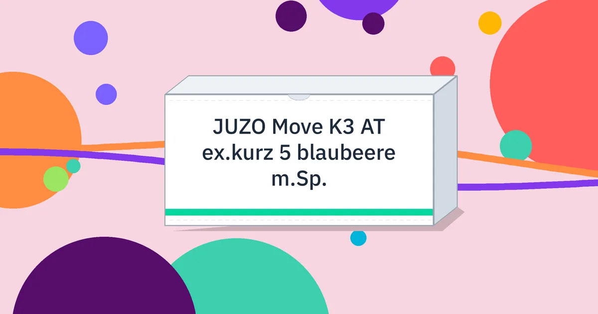 Symbolbild: Packung mit der Aufschrift JUZO Move K3 AT ex.kurz 5 blaubeere m.Sp. (PZN 20680132) – Verfügbarkeit und Bezug in Apotheken in Frankfurt am Main