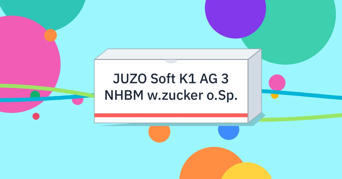 Symbolbild: Packung mit der Aufschrift JUZO Soft K1 AG 3 NHBM w.zucker o.Sp. (PZN 14995759) – Verfügbarkeit und Bezug in Apotheken in Frankfurt am Main