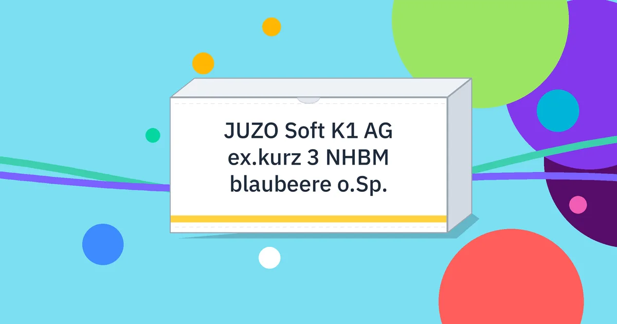 Symbolbild: Packung mit der Aufschrift JUZO Soft K1 AG ex.kurz 3 NHBM blaubeere o.Sp. (PZN 15000649) – Verfügbarkeit und Bezug in Apotheken in Frankfurt am Main