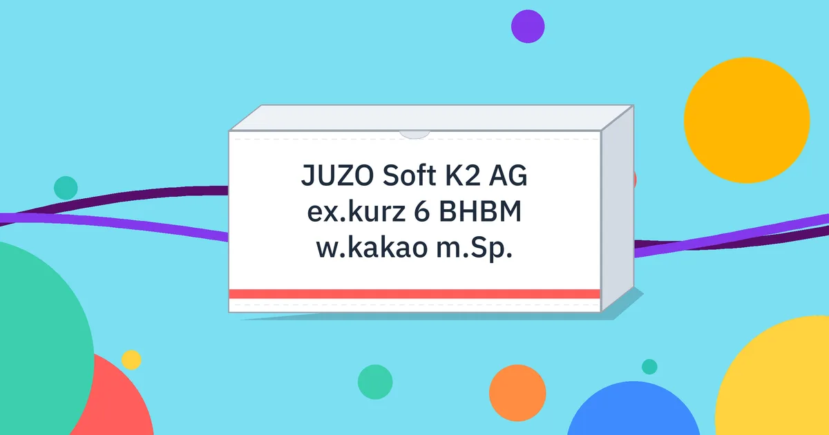 Symbolbild: Packung mit der Aufschrift JUZO Soft K2 AG ex.kurz 6 BHBM w.kakao m.Sp. (PZN 14868529) – Verfügbarkeit und Bezug in Apotheken in Frankfurt am Main