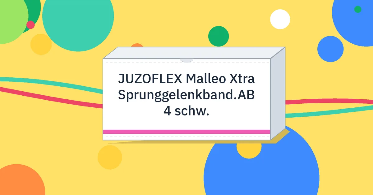 Symbolbild: Packung mit der Aufschrift JUZOFLEX Malleo Xtra Sprunggelenkband.AB 4 schw. (PZN 16635835) – Verfügbarkeit und Bezug in Apotheken in Frankfurt am Main