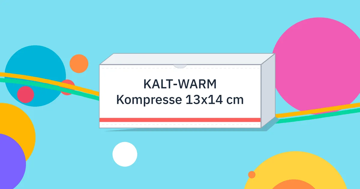 Symbolbild: Packung mit der Aufschrift KALT-WARM Kompresse 13x14 cm (PZN 01417860) – Verfügbarkeit und Bezug in Apotheken in Frankfurt am Main