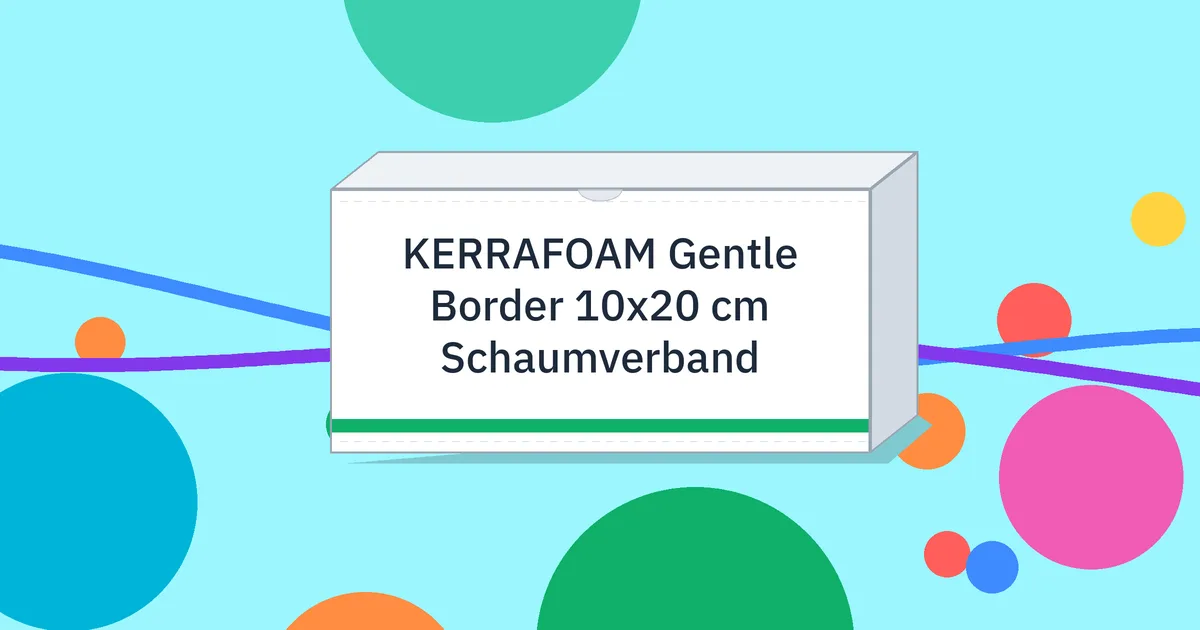 Symbolbild: Packung mit der Aufschrift KERRAFOAM Gentle Border 10x20 cm Schaumverband (PZN 15563967) – Verfügbarkeit und Bezug in Apotheken in Frankfurt am Main